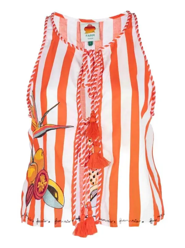 Farm Rio Embroidered Striped Blouse - White