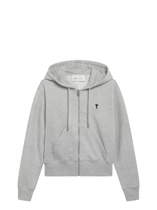AMI Paris De Coeur Zip-up Hoodie - Grey