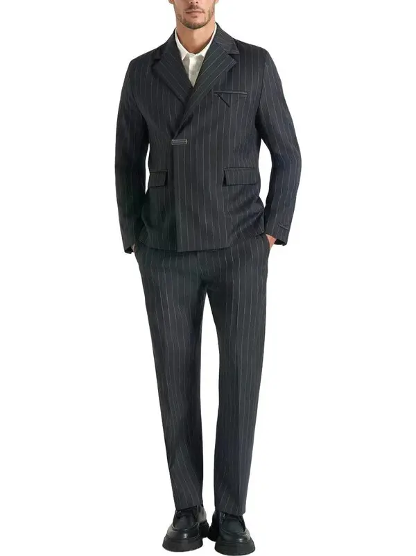 Manière De Voir Gaston In Dark Double-breasted Pinstripe Wool-blend Suit Blazer - Grey