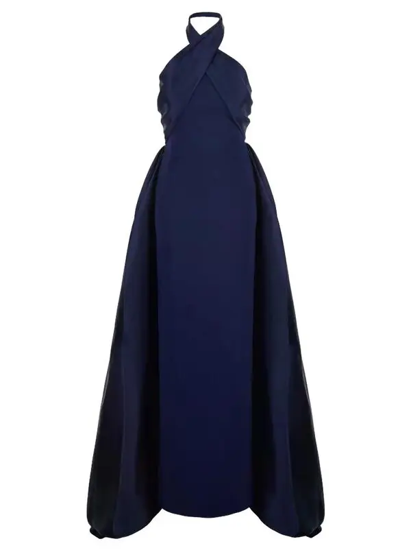 Solace London Halterneck Draped Gown - Blue