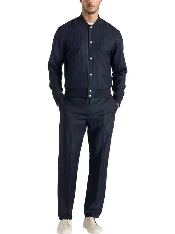 Manière De Voir Savin Navy Pinstripe Bomber Jacket - Blue