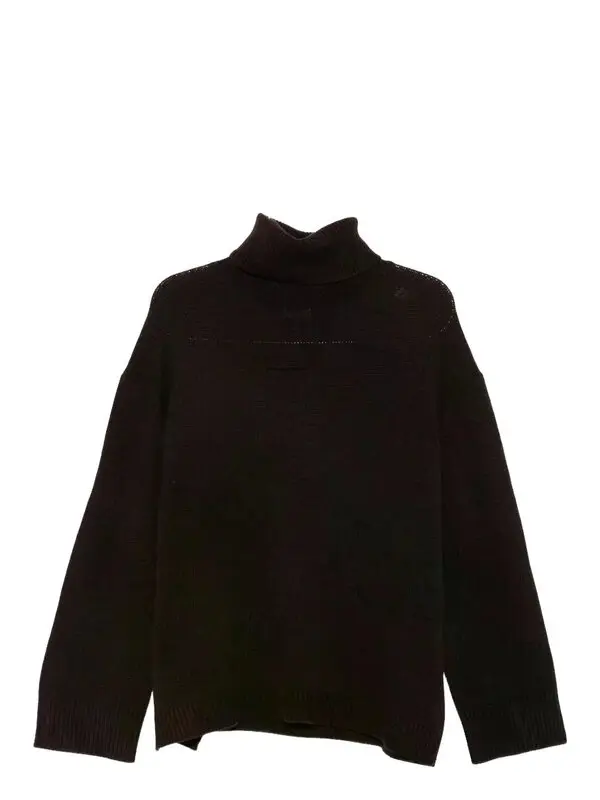 ALLUDE Drop Shoulder High Neck Sweater - Brown