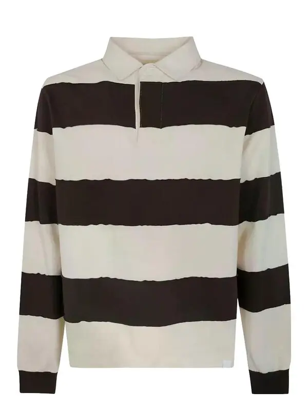 WOC Striped Long-sleeve Polo Shirt - White