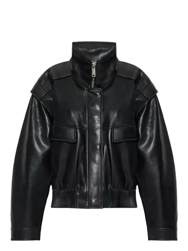 SELF-PORTRAIT Stand-up Collar Faux-leather Jacket - Black
