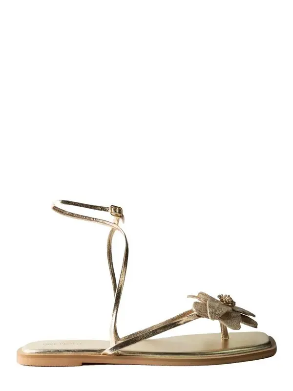 Free People Metallic Floral Appliqué Flat Sandals - Gold