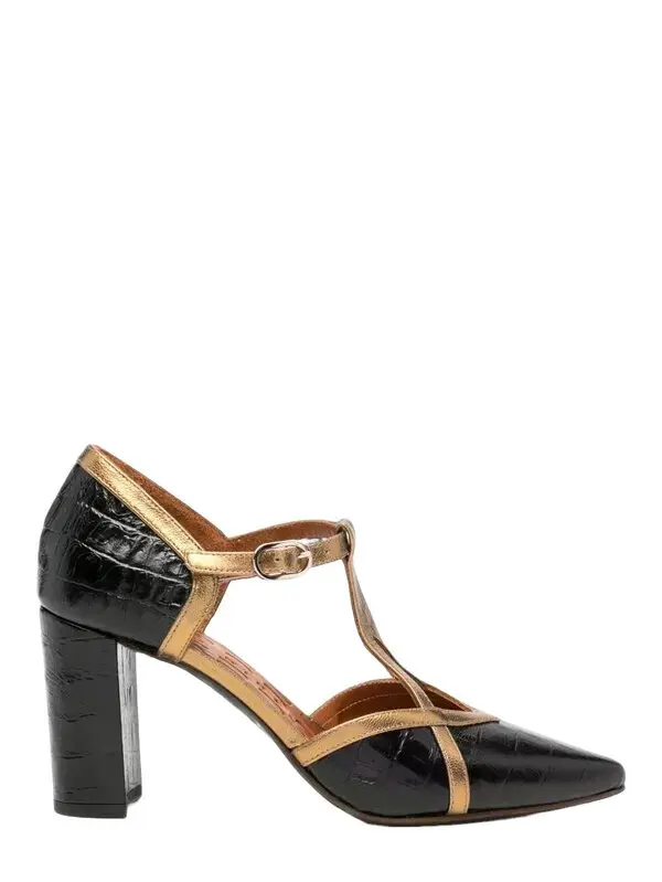 Chie Mihara Crocodile-effect Heeled Pumps With Metallic Trim - Black
