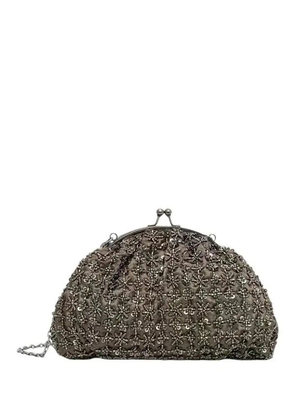HOSS INTROPIA Beaded Sequined Clutch Bag With Chain Strap - Grey