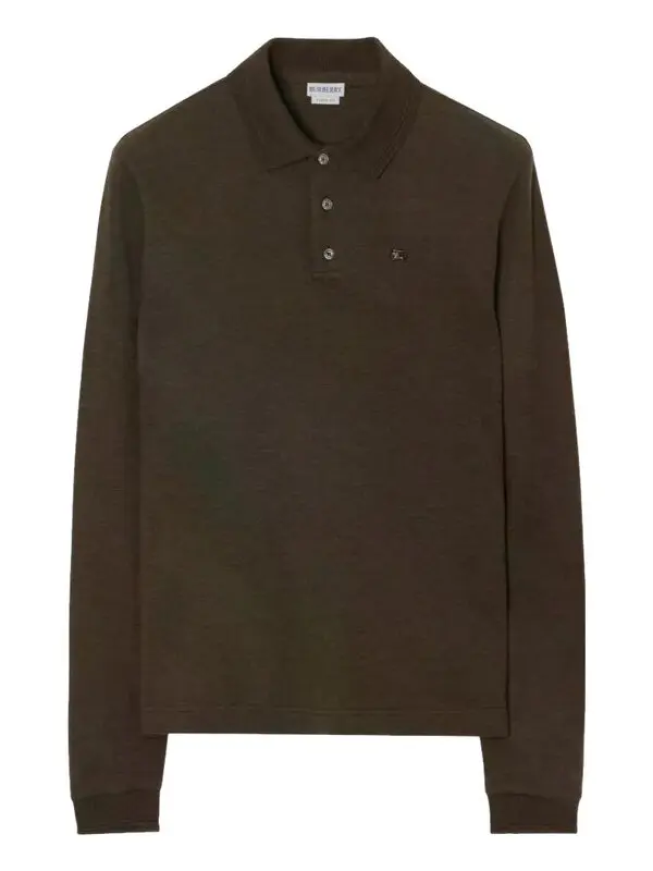 Burberry Long-sleeve Wool-cotton Polo Shirt - Brown