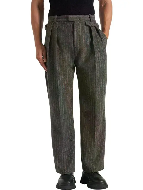 Manière De Voir Pierre Twin Pleat Wool Pinstripe Trousers - Grey