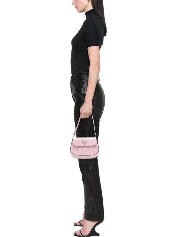 Prada Spazzolato Leather Cleo Flap Shoulder Bag - Pink