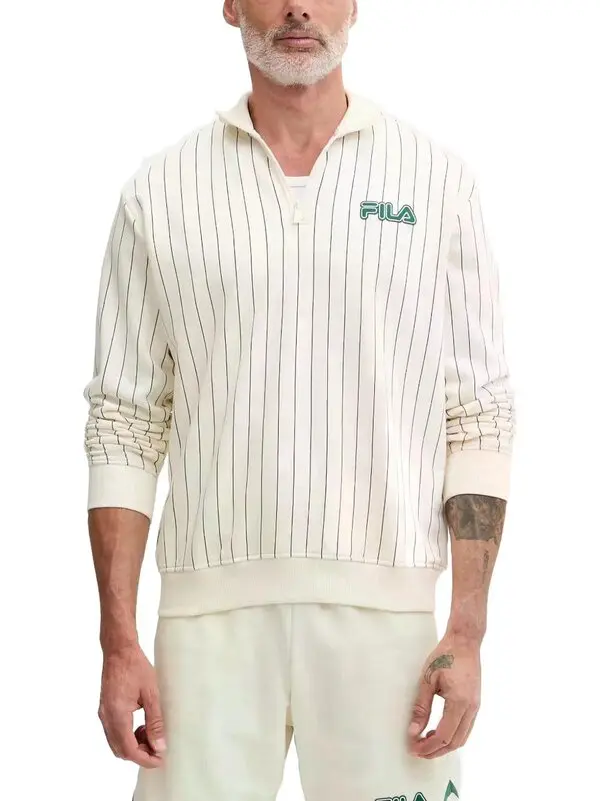 FILA Pinstripe Quarter-zip Long-sleeve Polo Top - White