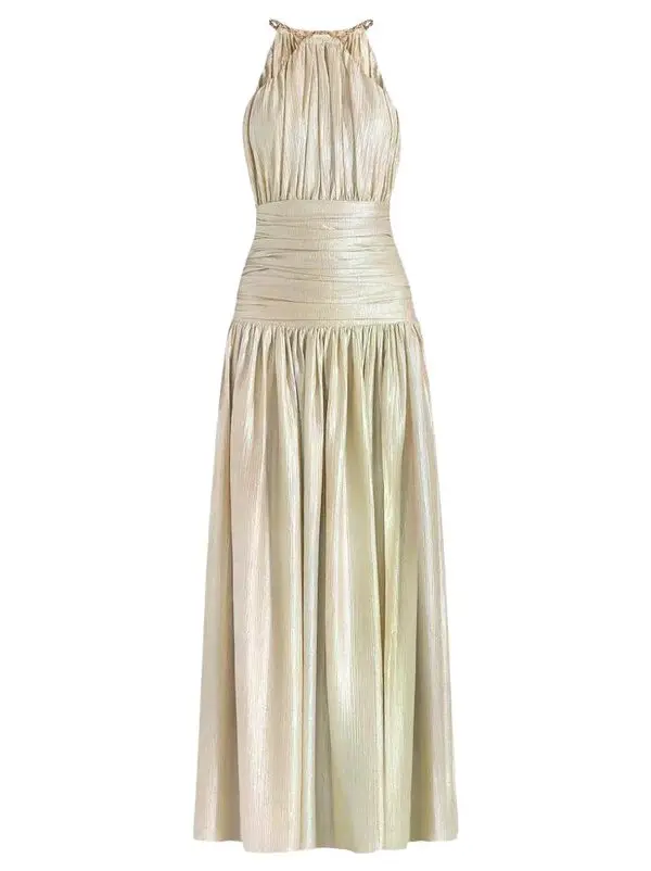 Manière De Voir Fabienne Ruched Halterneck Maxi Dress - Gold
