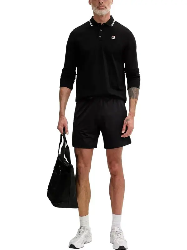 FILA Biella Logo-patch Long-sleeve Polo Shirt - Black