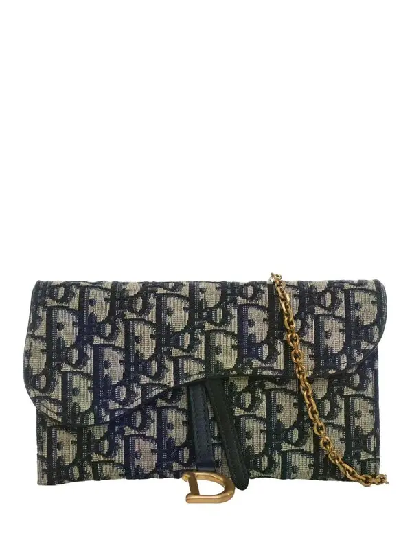 Dior Oblique Canvas Saddle Wallet On Chain Crossbody Bag - Blue
