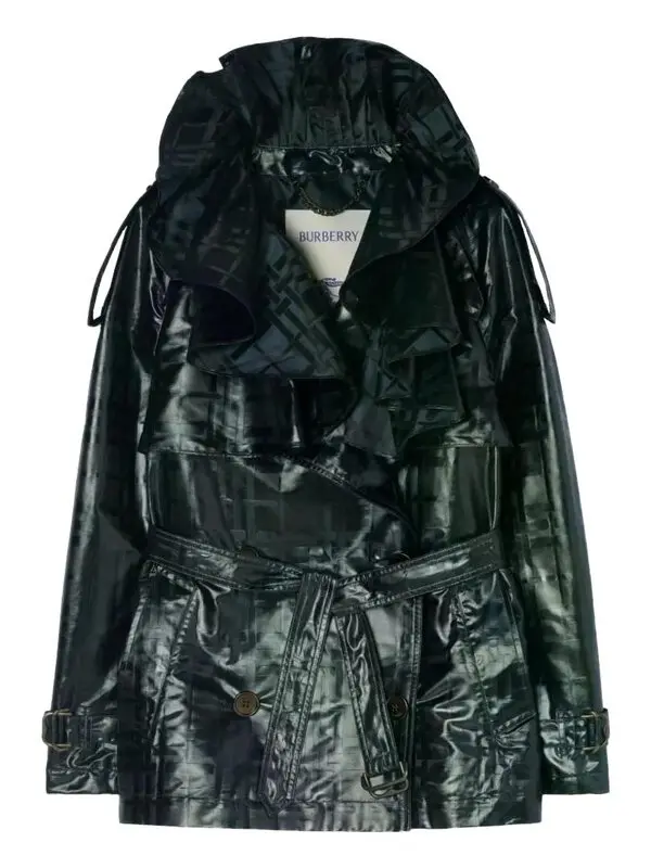 Burberry Checked Trench Coat - Black