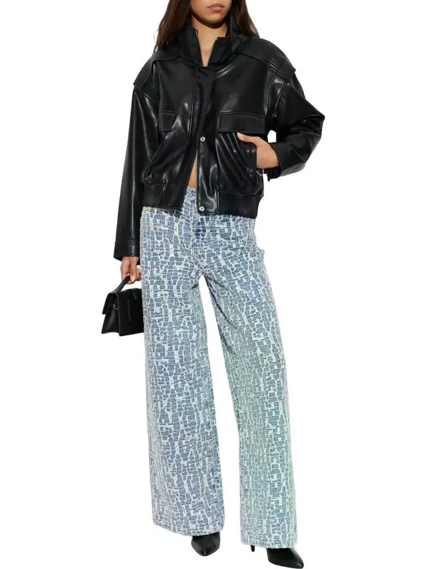 SELF-PORTRAIT Textured Wide-leg Jeans - Blue