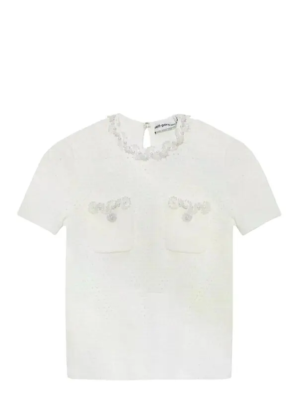 SELF-PORTRAIT Appliqué Open-knit Top - White