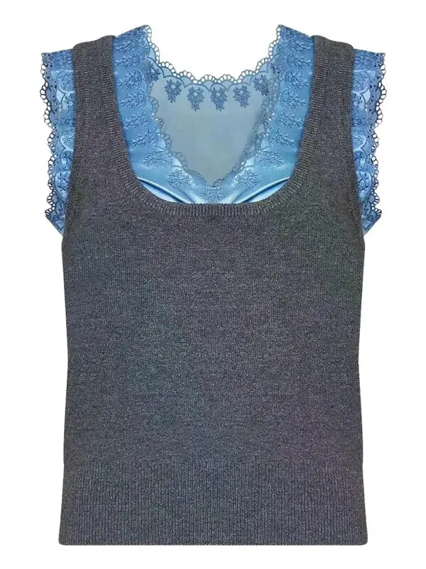 Rabanne Sleeveless Knit Sweater With Embroidered Satin Insert - Grey