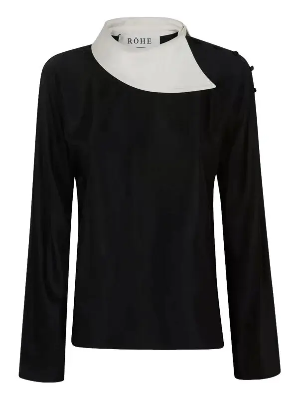 RÓHE Satin Blouse With Button Shoulder Detail - Black