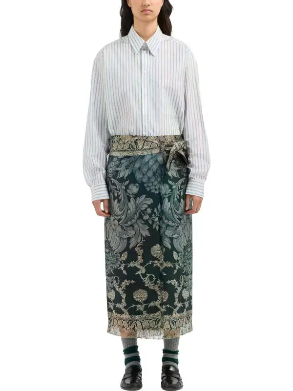 PIERRE-LOUIS MASCIA Aloe Floral-tapestry Wrap Midi Skirt - Blue