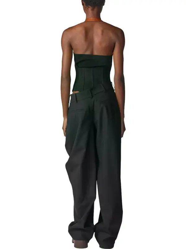 Monse Ribbed Knit Halterneck Top With Leather Strap Detail - Black