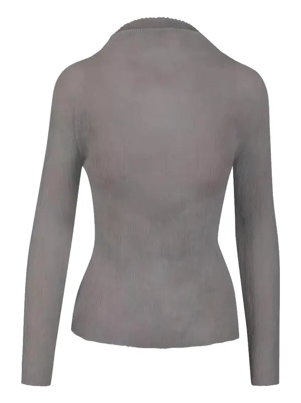 Issey Miyake Plissé Effect Mock Neck Long Sleeve Top - Grey