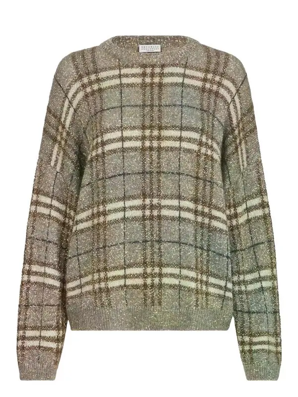 Brunello Cucinelli Mohair Prince Of Wales Sweater - Grey
