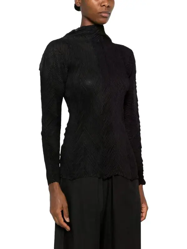 Issey Miyake Pleated Texture Long Sleeve Top - Black