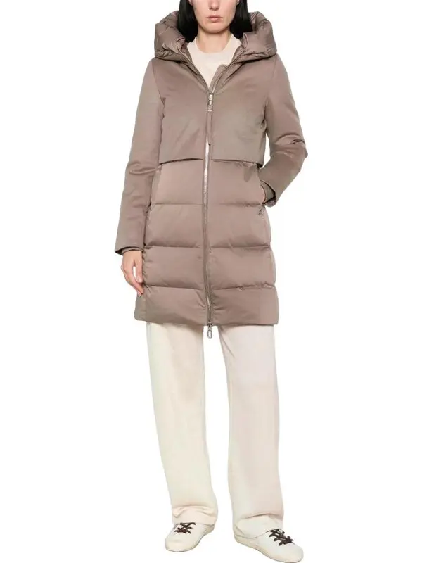 DUNO Padded Panel Hooded Coat - Brown