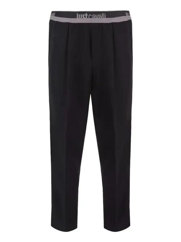 Just Cavalli Logo Waistband Pleated Trousers - Black