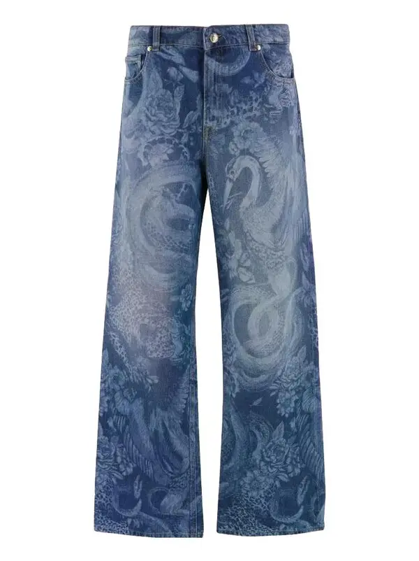Just Cavalli Animal Print Wide Leg Jeans - Blue