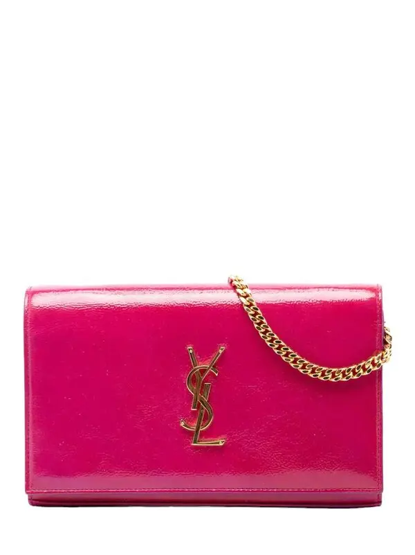 Saint Laurent Patent Leather Monogram Wallet On Chain - Pink