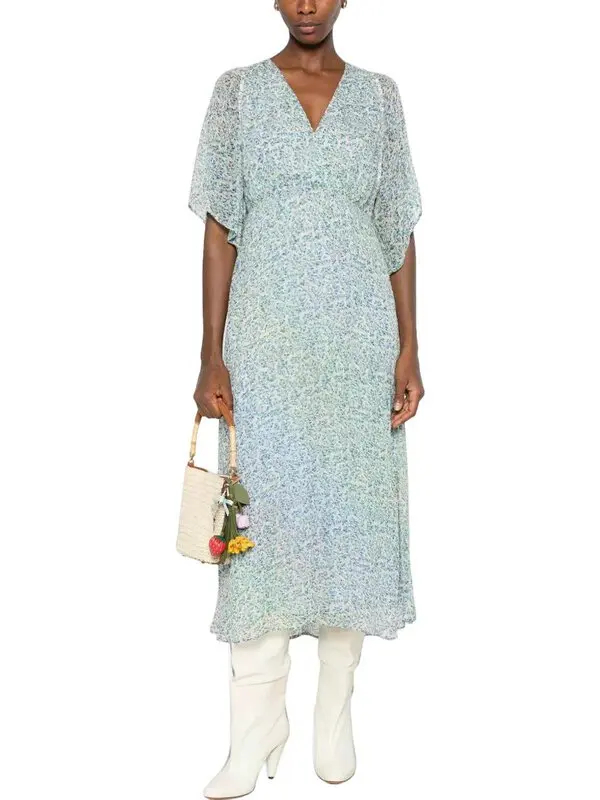 MAISON123 Balma Floral-print Flutter-sleeve Midi Dress - Blue