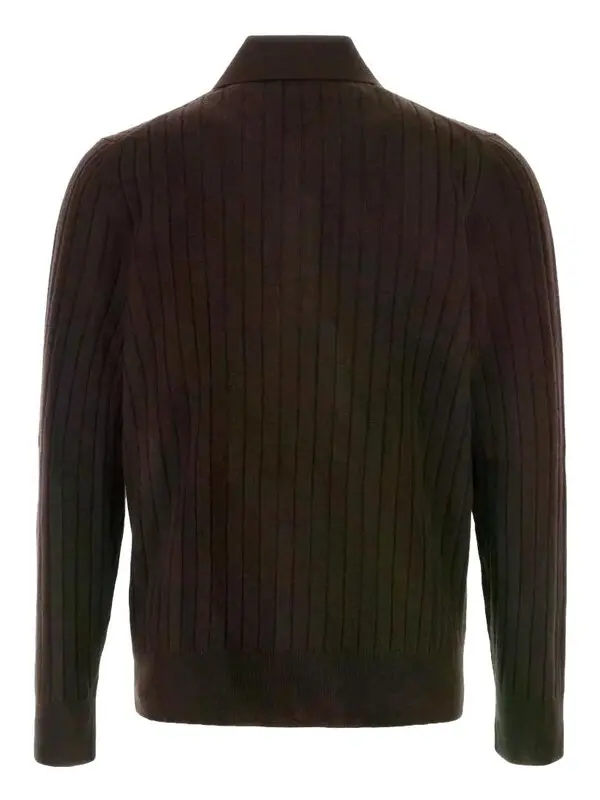 Amiri Ribbed-knit Long-sleeve Polo Shirt - Brown