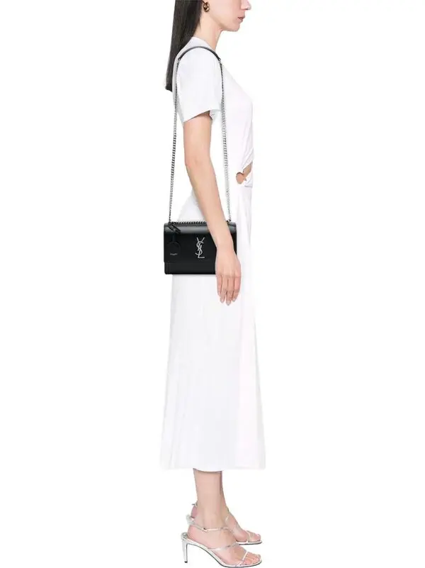 Saint Laurent Medium Calfskin Monogram Sunset Crossbody Bag - Black