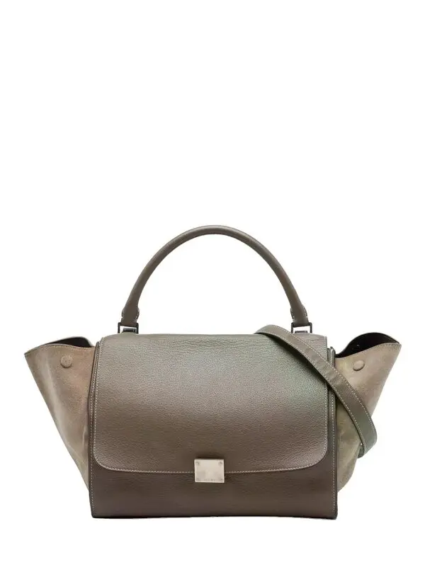 Celine Medium Calfskin And Suede Trapeze Satchel - Brown