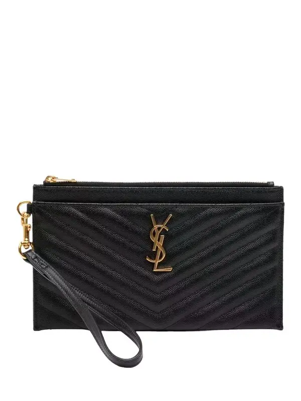 Saint Laurent Large Grain De Poudre Matelassé Cassandre Zip Pouch Clutch Bag - Black