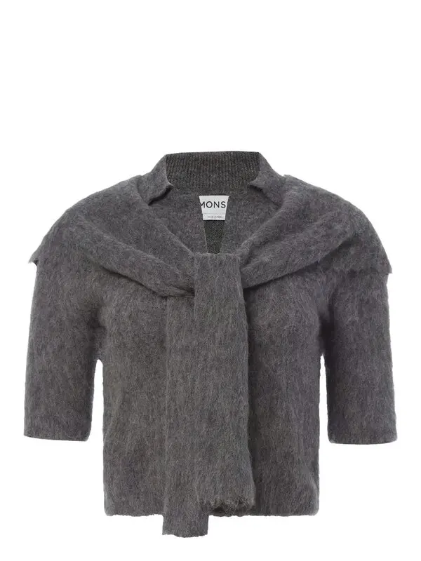 Monse Cropped Sweater With Scarf Detail - Grey