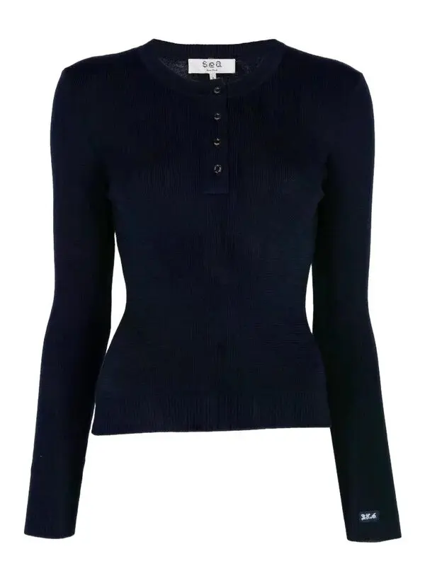 Sea Jane Ribbed-knit Henley Sweater - Blue