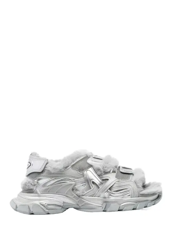 Balenciaga Track Faux-fur Sandals - Silver
