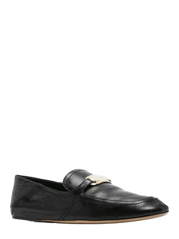 FERRAGAMO Leather Logo Buckle Loafers - Black