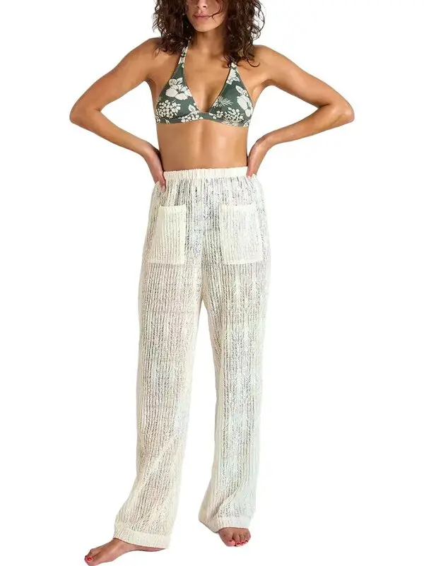 BANANA MOON Ecru White Pointelle Knit Wide Leg Trousers - Neutrals