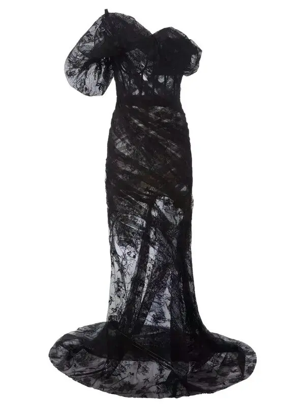 Monse Puff-shoulder Lace Gown - Black