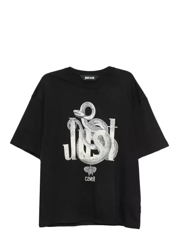 Just Cavalli Snake-print Logo-print T-shirt - Black