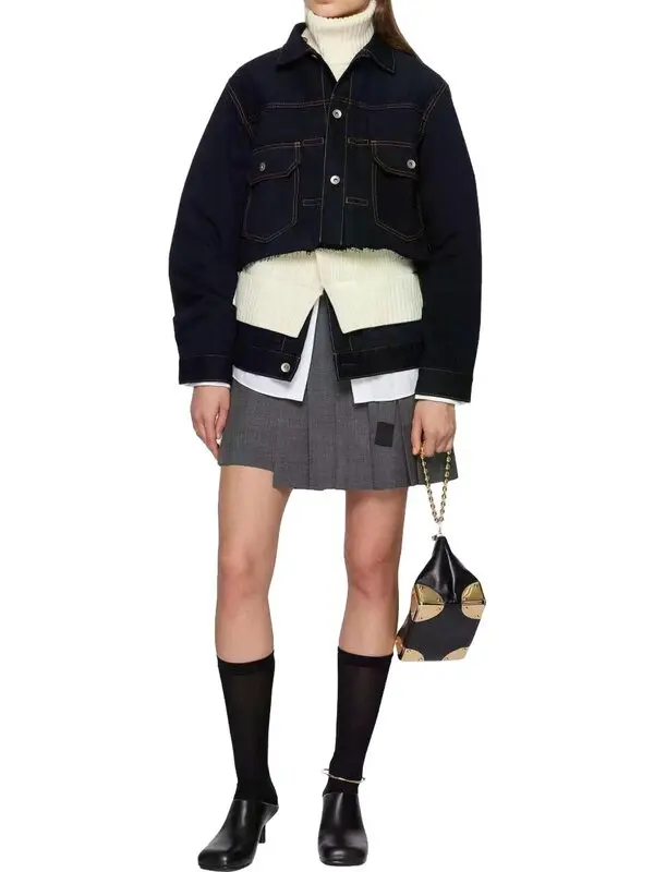 Sacai Layered-panel Raw-cut Denim Jacket - Blue
