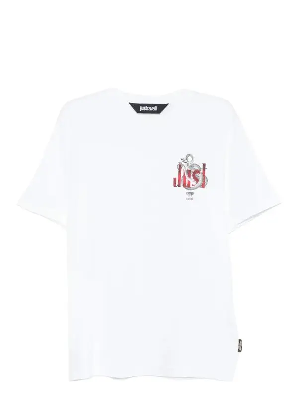 Just Cavalli Snake-print Logo-print T-shirt - White