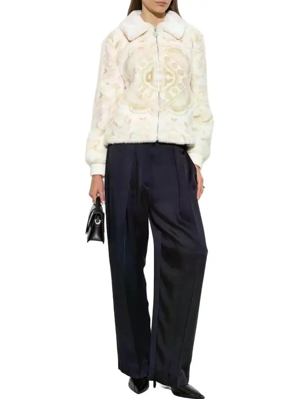 Casablanca Zip-up Faux Fur Jacket With Graphic Pattern - Neutrals