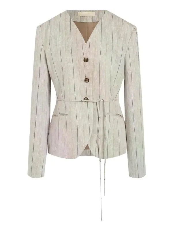 12 STOREEZ Aurelia Pinstriped Linen Jacket - Grey
