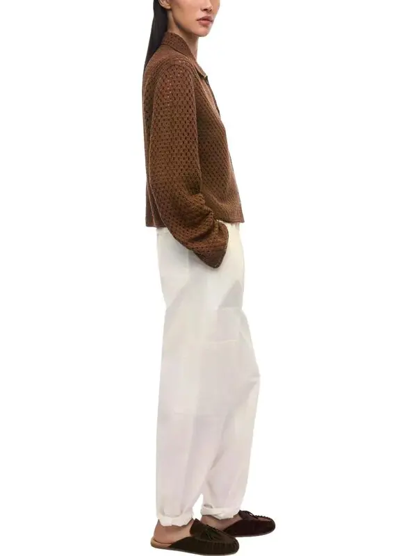 12 STOREEZ Crochet-knit Button-up Cardigan - Brown