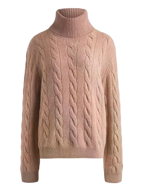12 STOREEZ Cable Knit Turtleneck Sweater - Pink